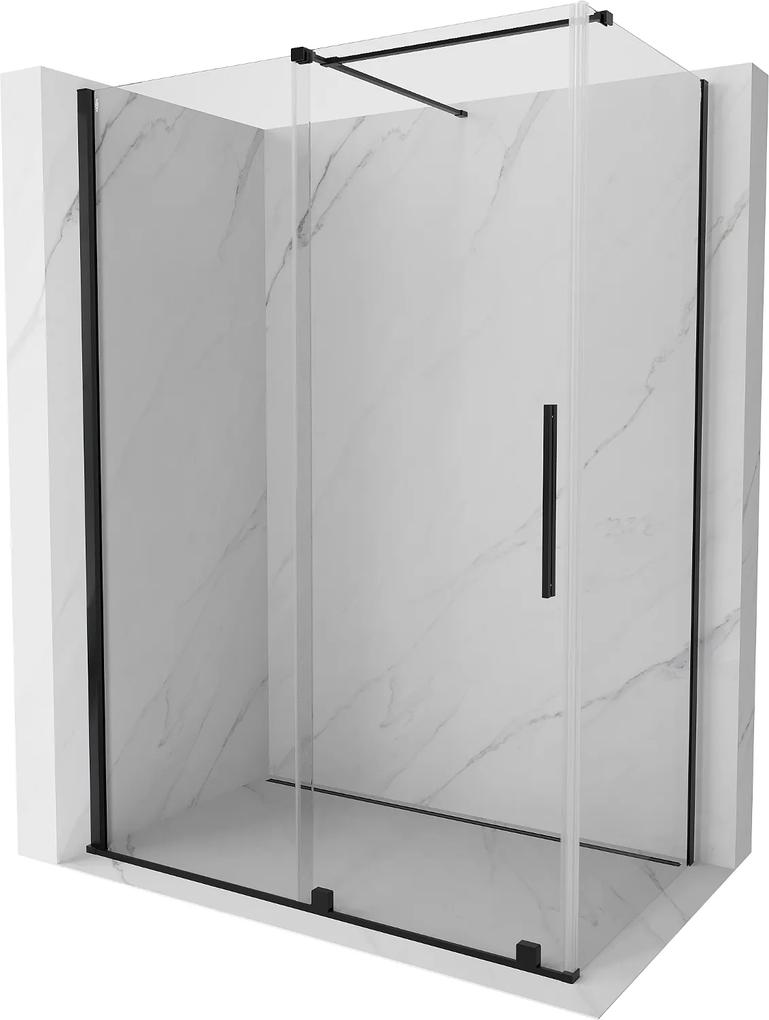 Mexen Velar, sprchový kout s posuvnými dveřmi 160(dveře) x 90(stěna) cm, 8mm čiré sklo, černá matná, 871-160-090-01-70