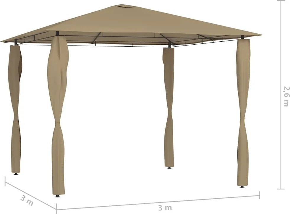 Altán s krytými sloupky 3 x 3 x 2,6 m taupe 160 g/m² 313606