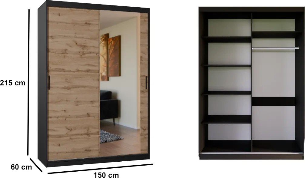 GAB Posuvná šatní skříň se zrcadlem MONTAIRE 150 cm Barva dřeva: Bílá