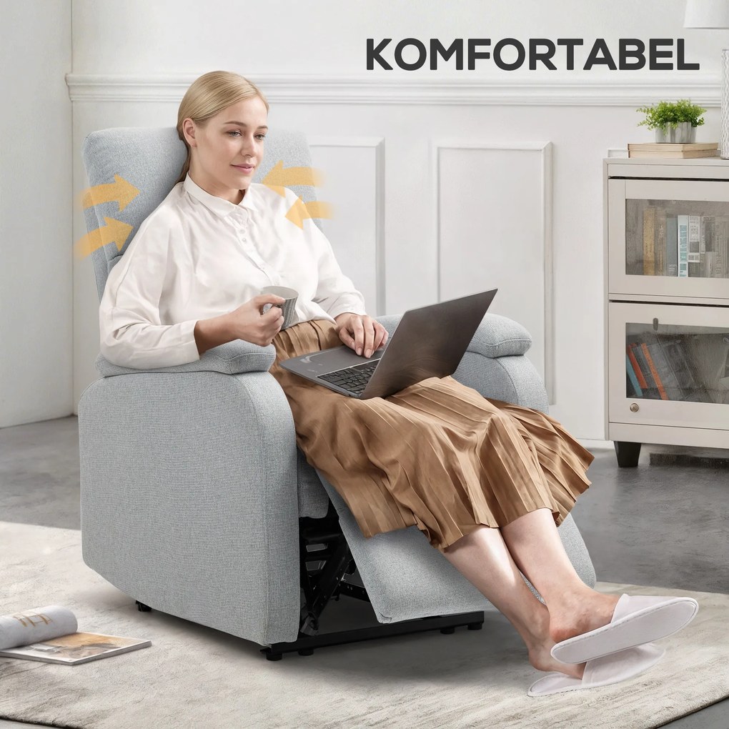 HOMCOM Relaxační Křeslo, Televizní Křeslo s Funkcí Polohování, Čalouněné Televizní Křeslo s Vzhledem Lnu, Relaxační Křeslo s Jádrem z Taštičkových Pr…