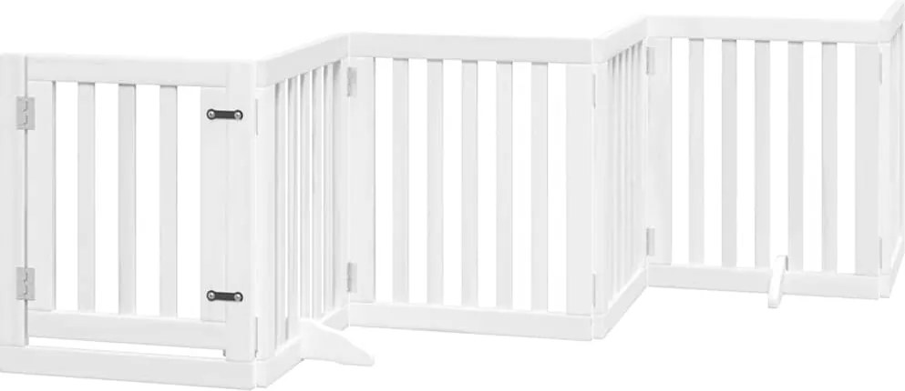 Zábrana pro psy s dvířky skládací 9 panelů bílá 450 cm topol 3155647