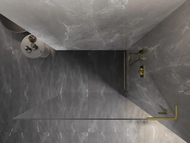 Mexen, Mexen Lunar L sprchová stěna pravá 100 x 200 cm, průhledná 8 mm, zlatý kartáč - 830L-100-000-55-00-P