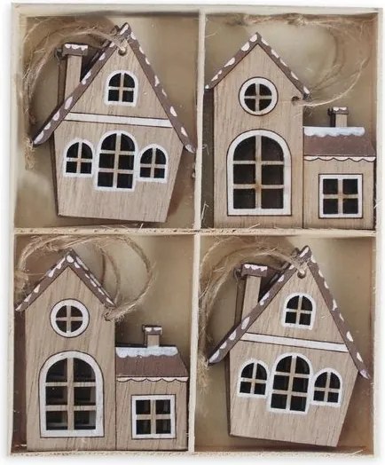 Dřevěné domečky na zavěšení 5,7 cm - set 8 ks