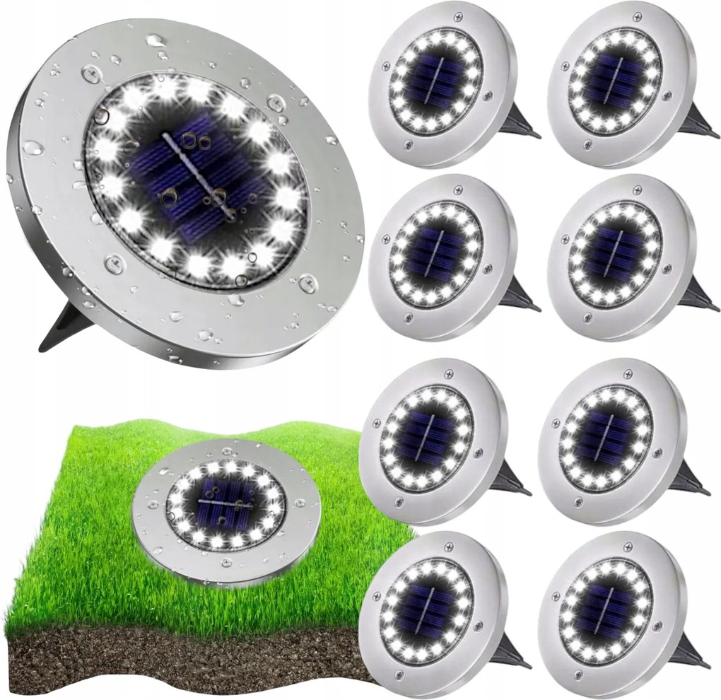 8x Solární Lampa Disk 16 Led Zahradní Zapichovací Zemní Senzor