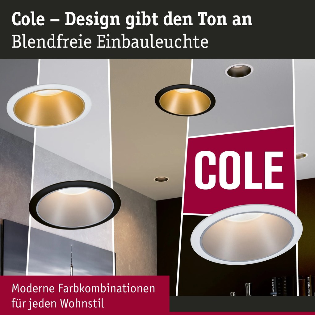 Paulmann 93405 Cole Coin, bodovka v bílo-zlaté úpravě, 1x6W LED 2700K tříkrokové stmívání, prům. 8,8cm, IP44