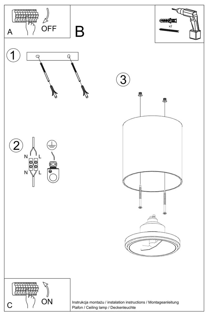Stropní svítidlo Tiube, 1x bílé kovové stínítko