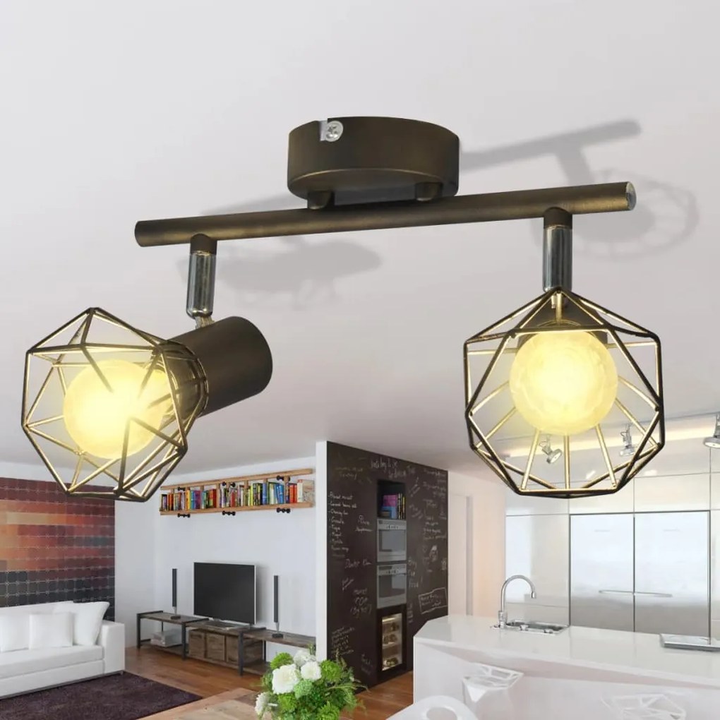 Černé Industriální Drátěné Stínidlo Se 2 Bodovými Led Žárovkami