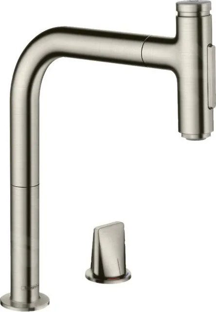 Hansgrohe M71, dřezová baterie M7120-H200 s výsuvnou sprškou, 2-otvorová instalace, sBOX, vzhled nerezavějící oceli 73818800