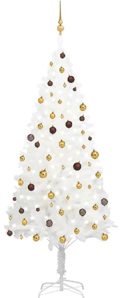 3077550 vidaXL Umělý vánoční stromek s LED diodami a sadou koulí bílý 240 cm