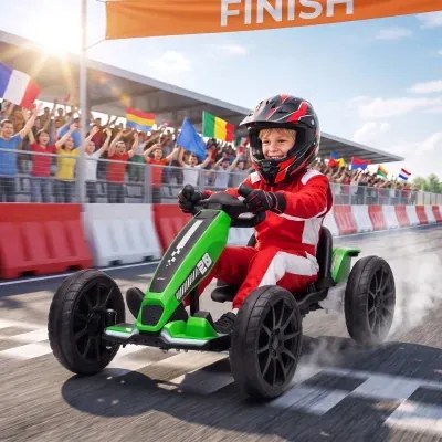 AIYAPLAY Elektro Go-Kart pro děti 12V Gokart s 2 motory, 4násobně nastavitelným sedadlem, plynulý start, EVA kola, LED světlomety 370-518V90GN