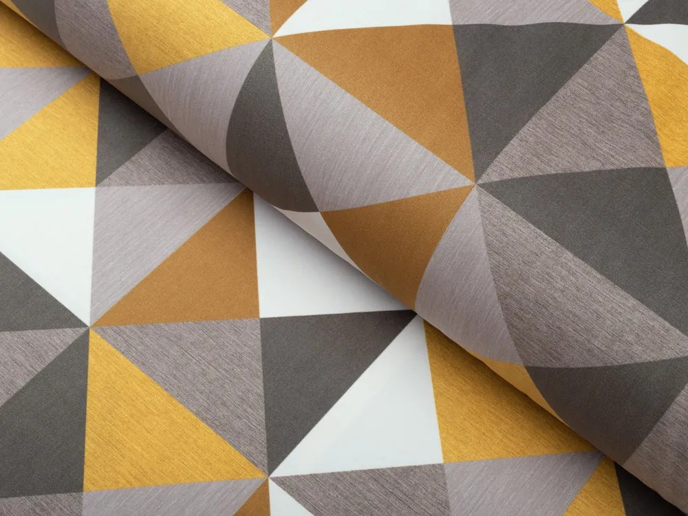 Biante Sametový běhoun na stůl Tamara TMR-020 Žluto-šedé trojúhelníky 20x120 cm