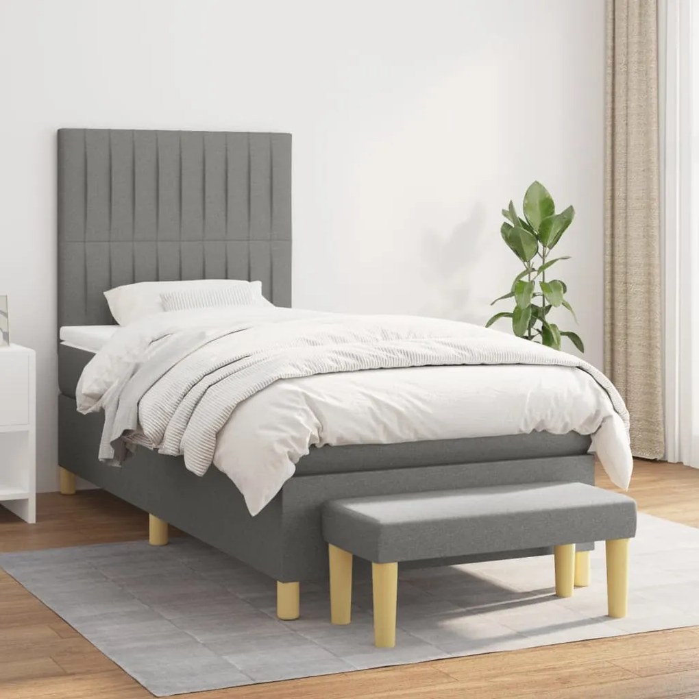 Box spring postel s matrací tmavě šedá 100 x 200 cm textil,  3137294