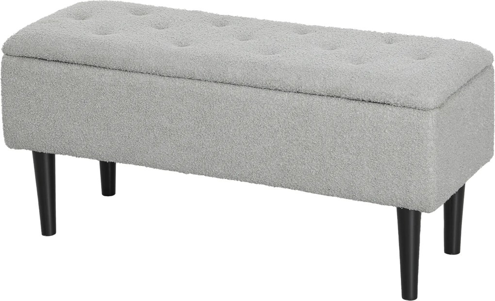 HOMCOM Lavice s úložným prostorem Čalouněná lavice s výklopným víkem v šedém sametovém vzhledu Komoda do obývacího pokoje Ložnice 95 x 38 x 45 cm | A…