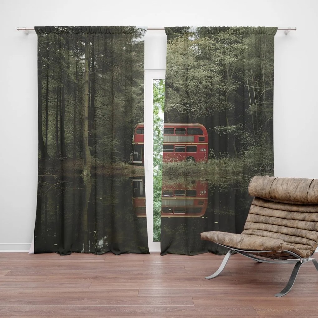 Sablio Závěs Červený patrový autobus: 2ks 140x250cm