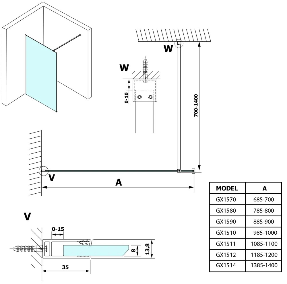 Gelco VARIO BLACK jednodílná sprchová zástěna k instalaci ke stěně, sklo nordic, 1000 mm GX1510-06