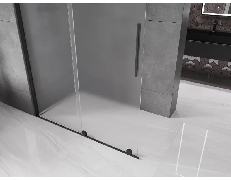 Mexen Velar, sprchová zástěna s posuvnými dveřmi Walk-in 130 x 200 cm, 8mm sklo námraza, černá matná, 871-130-000-33-70