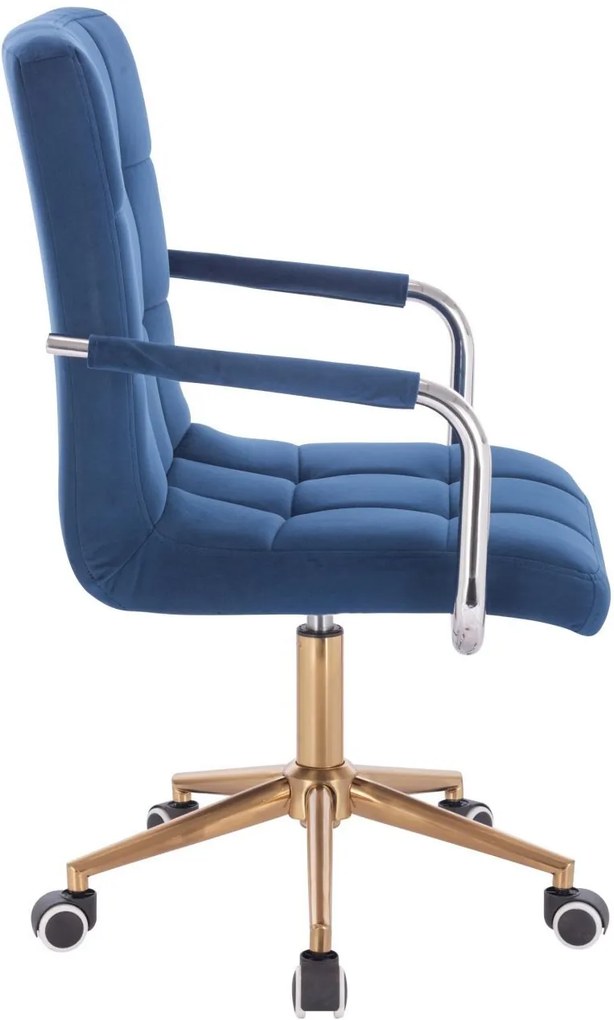 LuxuryForm DESIGN Otočná židle VERONA VELUR na zlaté podstavě s kolečky - modrá