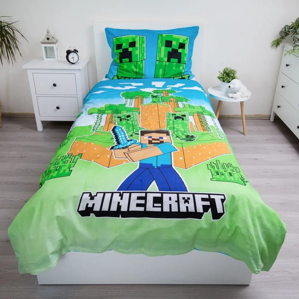 Bavlněné dětské povlečení se svítícím efektem na jednolůžko 140x200 cm Minecraft "Jungle Fight" – Jerry Fabrics