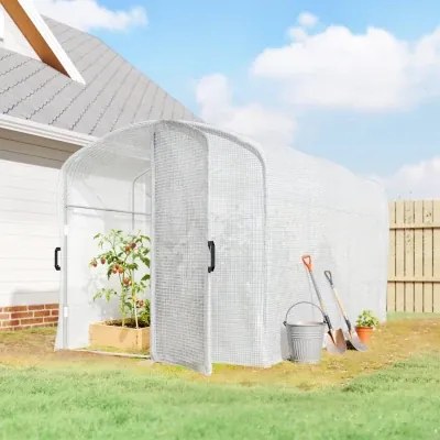 Outsunny fóliový tunelový skleník 6 m², tunelový skleník 300x200x195 cm, PE plachta 220 g/m², 50 cm prodloužené okraje, s dveřmi, bílá