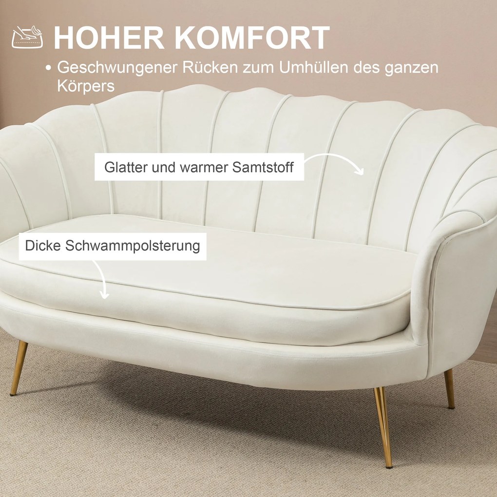 HOMCOM Dvoumístná pohovka se zádový opěrkou a silným polstrováním Moderní loveseat s vzhledem sametu pro obývací pokoj a ložnici, 130 x 77 cm, krémov…
