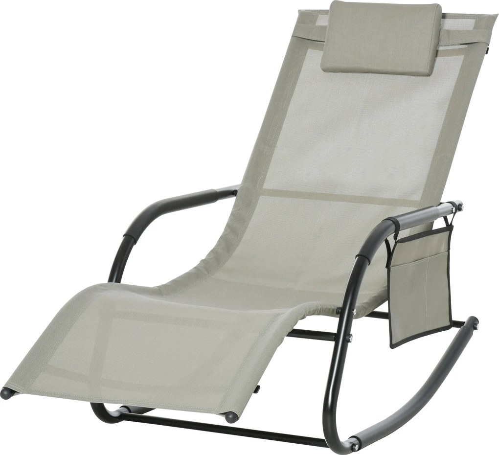 Ergonomické houpací křeslo Outsunny - odnímatelný polštářek, opěrky na ruce, úložný pocket - světle šedý kovový epoxidový textilene | Aosom