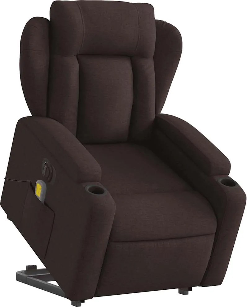 Elektrické zvedací masážní polohovací křeslo tmavě hnědé textil 3204523