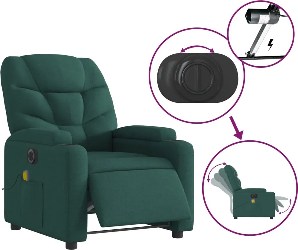 Elektrické masážní polohovací křeslo tmavě zelené textil 3204590