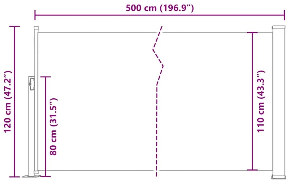 vidaXL Marketos Zatahovací boční markýza/zástěna na terasu 120 x 500 cm krémová
