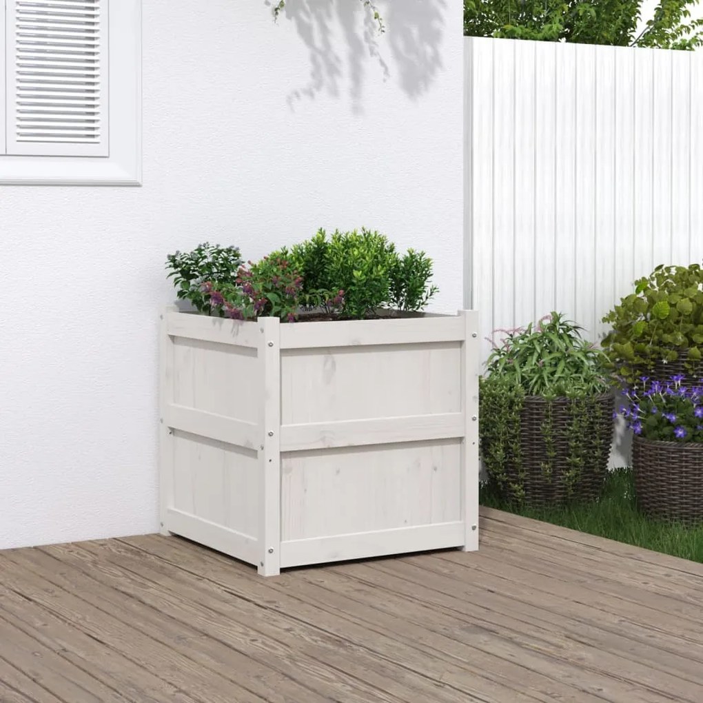 Zahradní truhlík bílý 60 x 60 x 60 cm masivní borovice,  837426