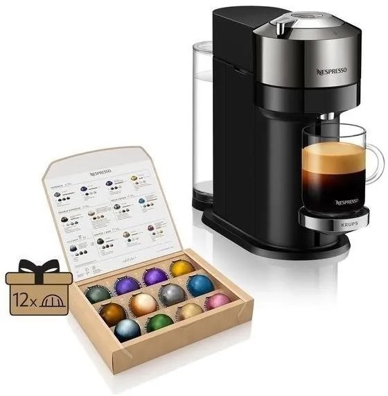Kávovar na kapsle nespresso krups vertuo next deluxe dark chrome xn910c10