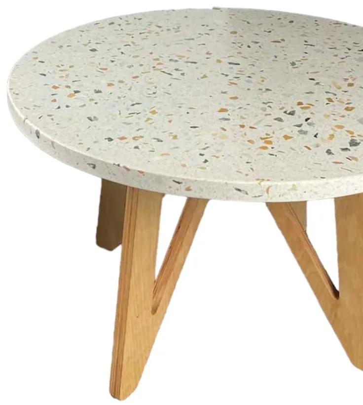 Teraco stůl Crema Torta 60cm, podnoží překližka bříza