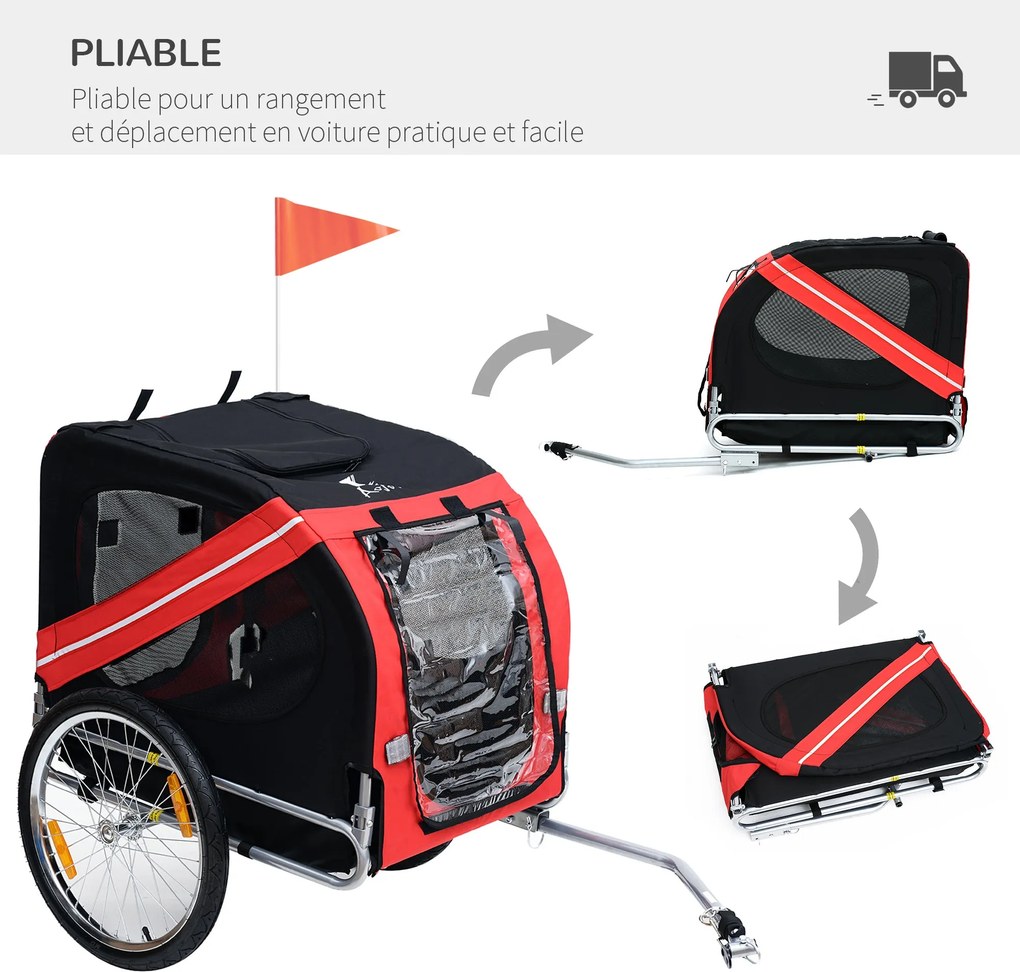 PawHut Pet Bike Trailer - Kočárek pro psy s 8 odrazkami, vlajkou a připojovacím barem, ocelový, voděodolný polyester, max. 30 kg, 130L x 73W x 90H cm…