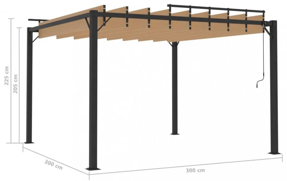 Pergola s lamelovou střechou 3 x 3 m hliník / látka Dekorhome Šedohnědá taupe