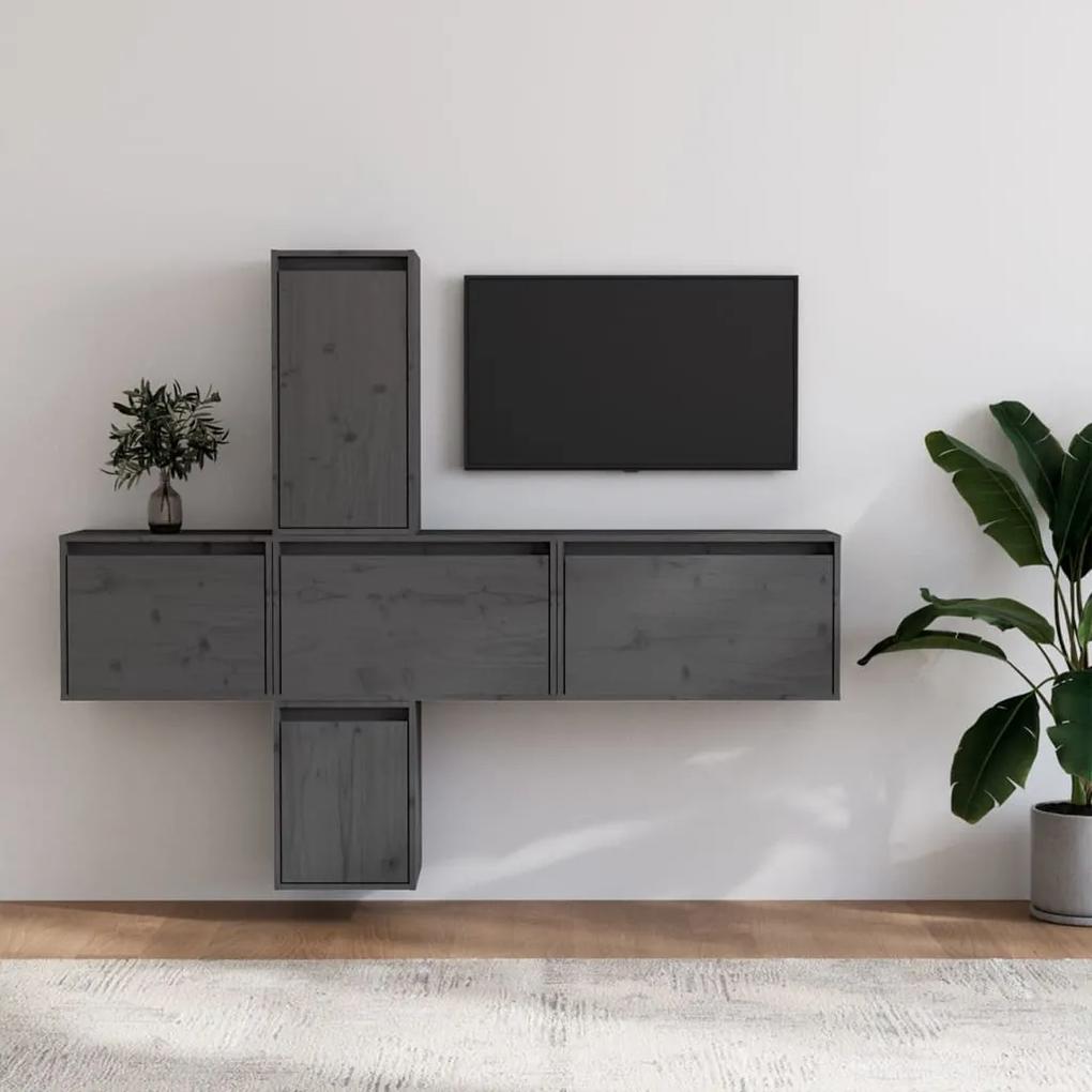 3100206 vidaXL TV skříňky 5 ks šedé masivní borové dřevo