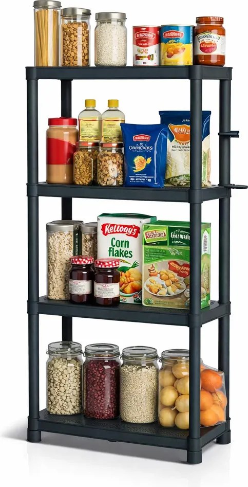 Prosperplast Regál plastový 4 police STACKARO SMALL 58 x 28 x 131,5 cm - černý