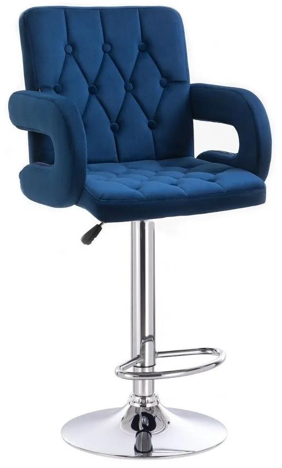 LuxuryForm Barová židle  BOSTON VELUR na stříbrném talíři - modrá