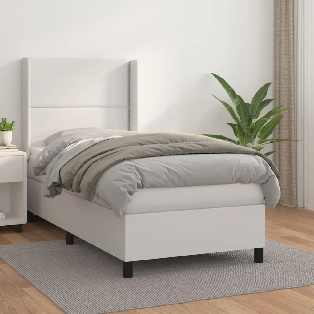 Box spring postel s matrací bílá 100x200 cm umělá kůže