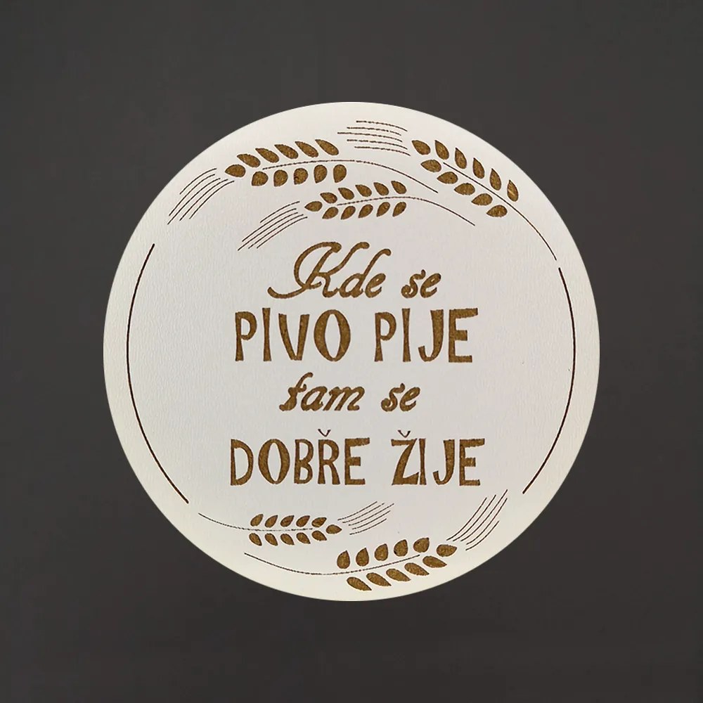 AMADEA Dřevěný podtácek kulatý Pivo text "kde se pivo pije tam se dobře žije", pr. 10,5 cm