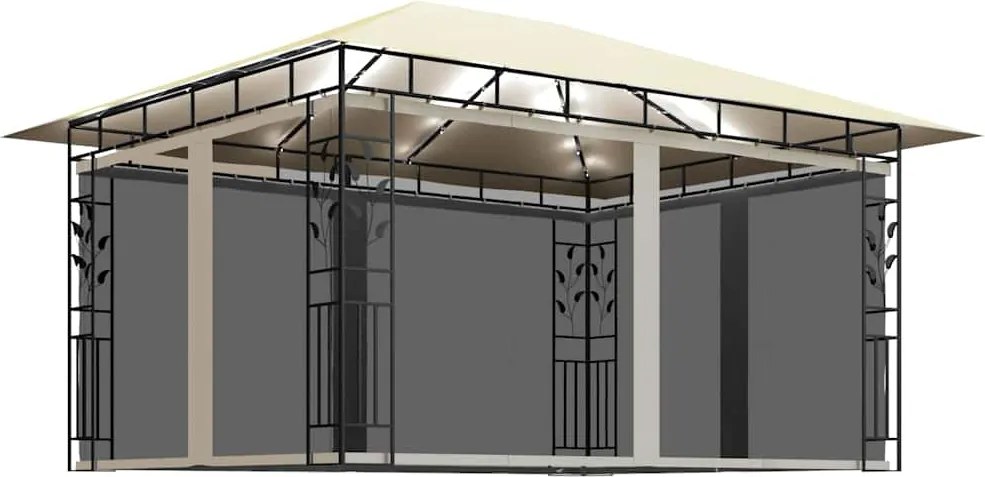 Altán s moskytiérou a světelnými LED řetězy 4x3x2,73 m krémový 3070315