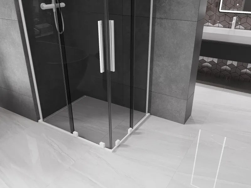 Mexen Velar L Duo, sprchový kout s posuvnými dveřmi 100 x 90 cm, 8mm šedé sklo, bílá matná, 871-100-090-02-43-20