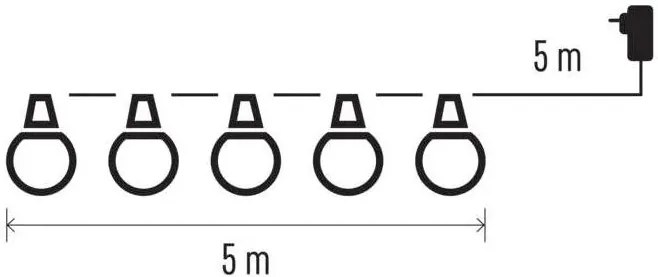 LED světelný párty/vánoční řetěz 10x koulička čirá, 5 m, venkovní i vnitřní, teplá bílá