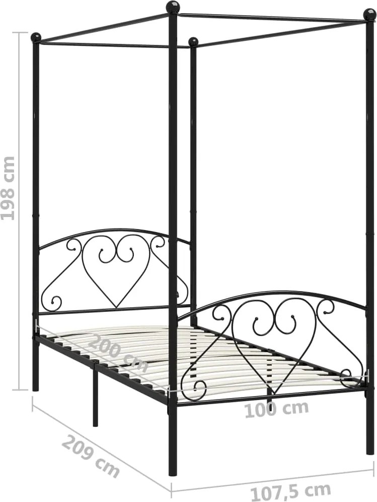 vidaXL Marketos Rám postele s nebesy černý kovový 100 x 200 cm