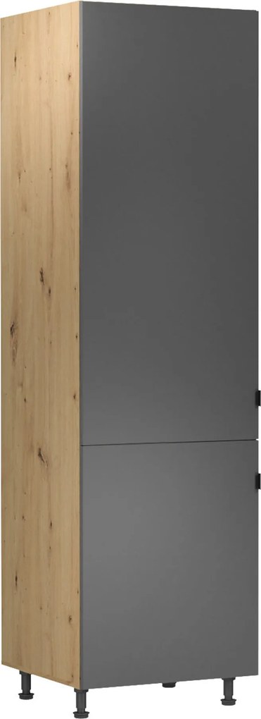 Vysoká skříňka na chladničku, dub artisan / šedý mat, univerzální, LANGEN D60ZL