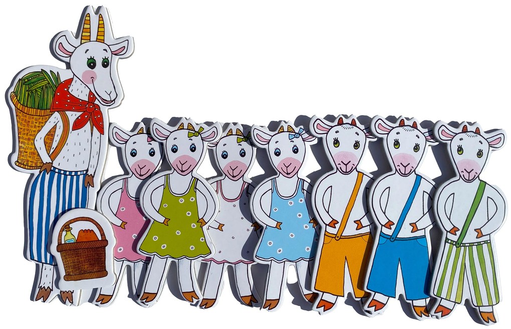 MARIONETINO Loutky pro děti - KOZA S KŮZLATY - 8 ks