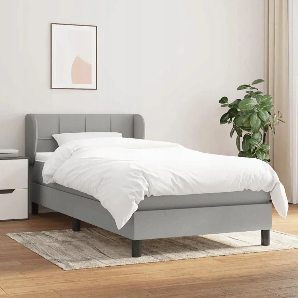 Box Spring Postel S Matrací Textil Světle Šedá Blok se čtverci 90 x 200 c