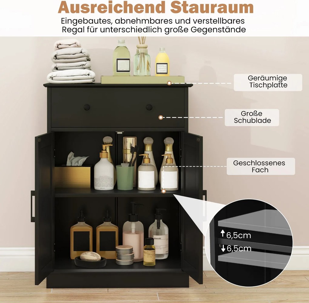 Costway Koupelnová skříňka se zásuvkovými dvířky a – 56 × 30 × 80 cm