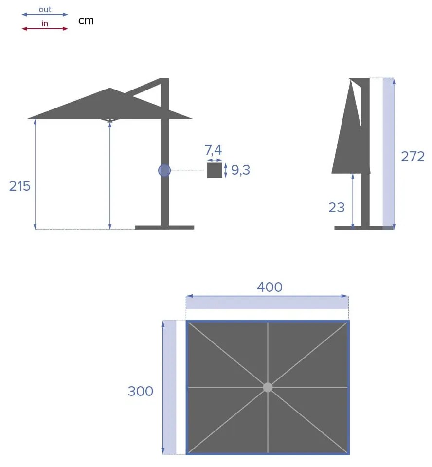 Zahradní slunečník Elea 3x4 m olefin - antracit