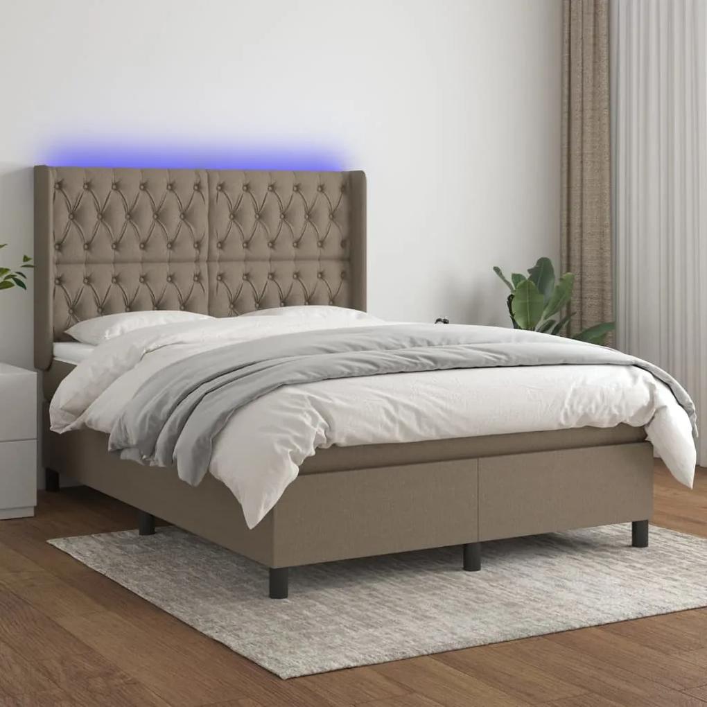 Box spring postel s matrací a LED taupe 140x190 cm textil,  3138553