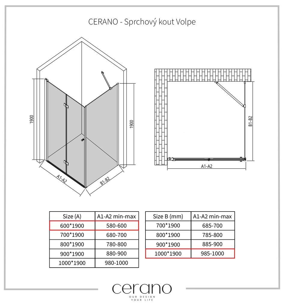 CERANO - Sprchový kout Volpe L/P - černá matná, transparentní sklo - 60x100 cm - skládací