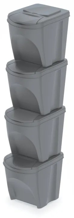 PROSPERPLAST Sada 4 odpadkových košů - SORTIBOX III, 4x25 l Barva: šedá